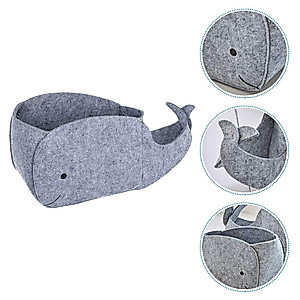 Yardwe Felt Storage Bin Fabric Storage Basket Whale Shaped Collapsible Toy Organiser Basket Laundry Hamper for Home Dark Grey
