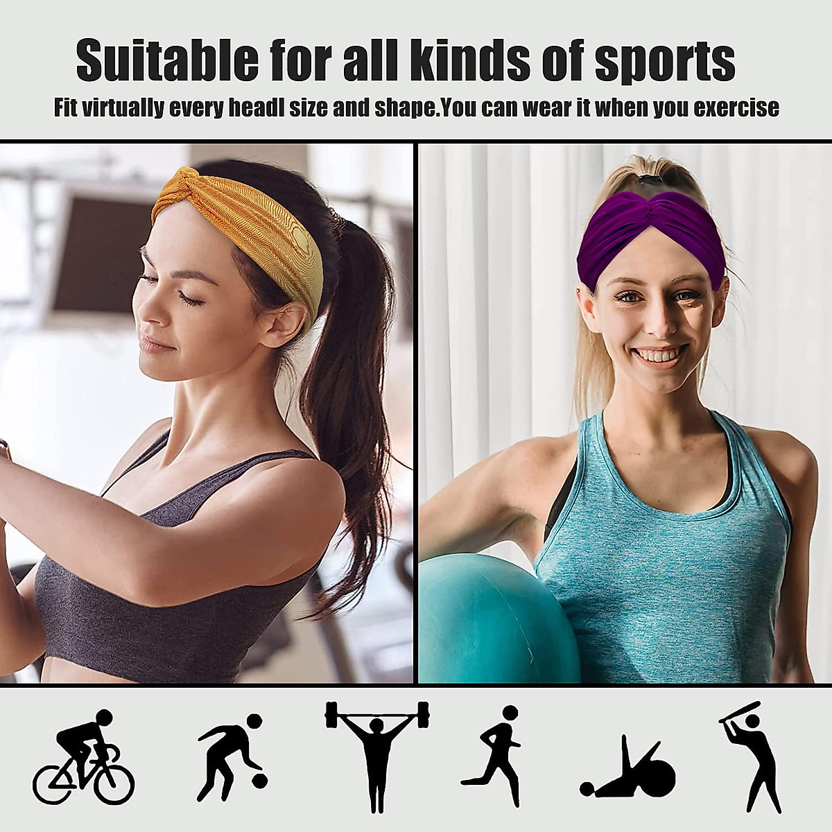 Yeshan 12 Pack Wide Twist Headbands for Women No slip Turban Headbands Stretchy Criss Cross Headbands Yoga Workout Sport Hair bands Solid colors Bandana Headbands