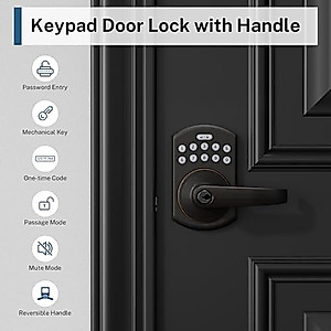 Signstek Keypad Entry Lever Door Lock with LED Backlit Keypad Password/Key Accessibles, Oil Rubbed Bronze