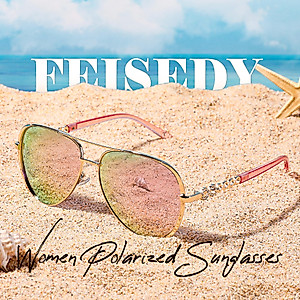 FEISEDY Retro Polarized Pilot Sunglasses for Women 70s Vintage Trendy Shades B4147