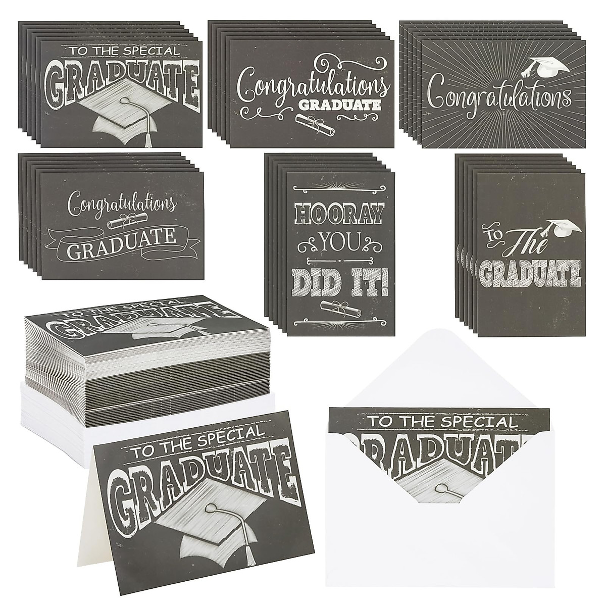 Best Paper Greetings 60 Pack Blank Graduation Thank You Cards with Envelopes, 6 Assorted Designs, Black and White (4 x 6 in)