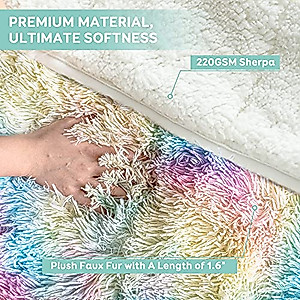 Wemore Sherpa Fleece Weighted Blanket for Adult Grey 48 x 72 Inches 15lbs with Shaggy Long Fur Faux Fur Weighted Blanket Rainbow 60 x 80 Inches 15lbs