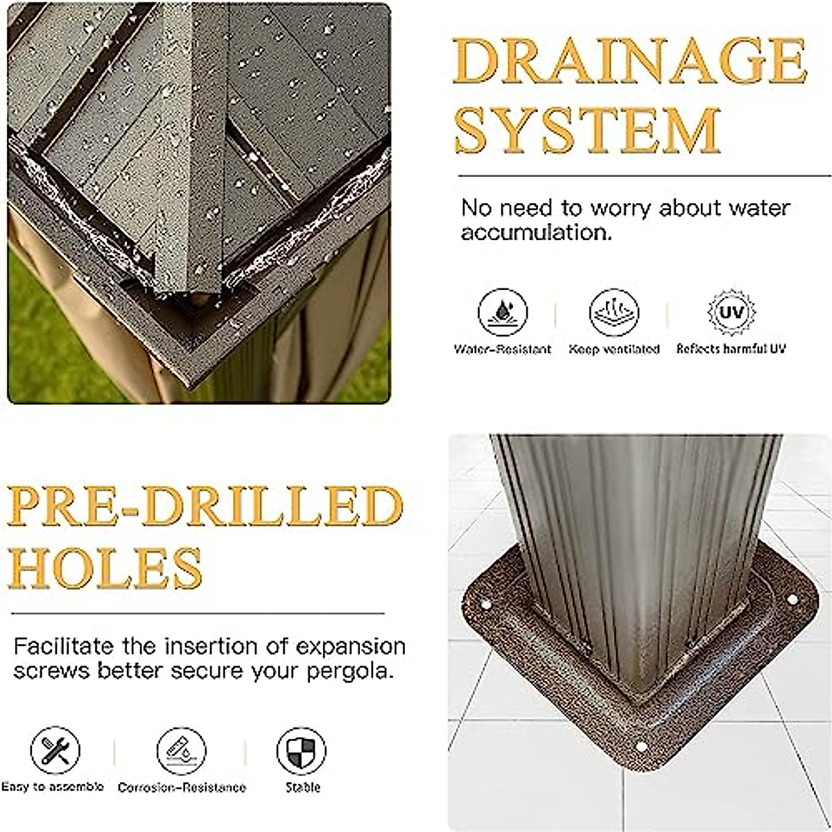 Jaxenor Outdoor Aluminum Hardtop Gazebo with Galvanized Steel Double Canopy - Ideal for Patios, Decks, and Backyards - Includes Curtains and Netting - Grill Shelter