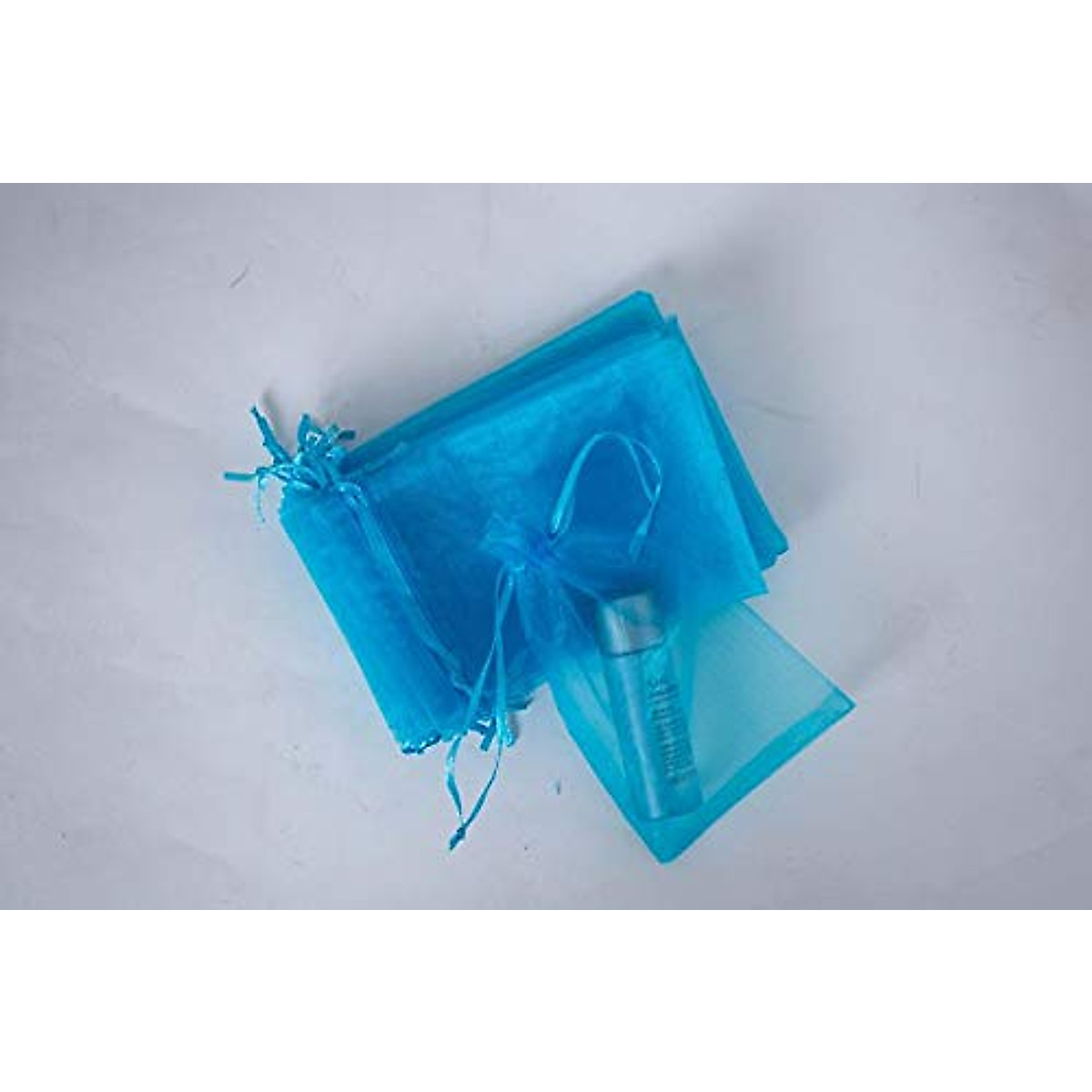 Xin 100pcs 4x6inch(about10x15cm）transparent drawstring organza bags, jewelry bags, wedding party Christmas gift bags, cosmetics gift bags (Blue)