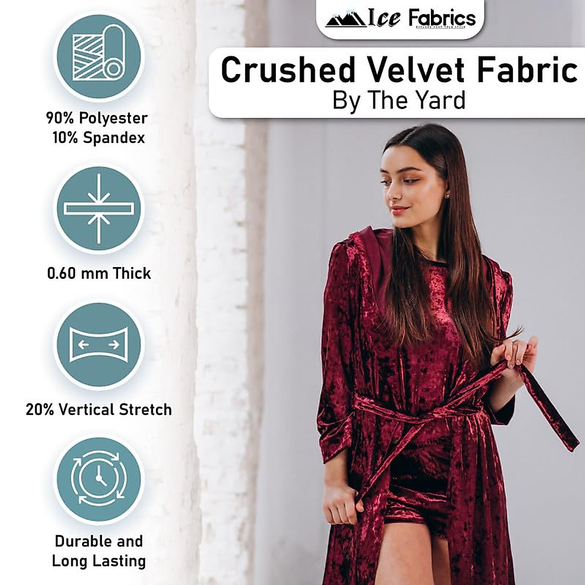 Ice Fabrics Stretch Crushed Velvet Fabric by The Yard - 60/62" Wide Soft Velvety Fabric for Sewing Apparel, Upholstery, Curtains & Decor - 250 GSM - 20% Vertical Stretch - Orange - 1 Yard