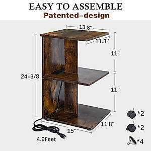 ZGREN End Table with Charging Station, Narrow Side Tables for Small Spaces with USB Ports and Outlets Rolling Bedside Nightstand Sofa Couch Side Slim Shelf Night Stand for Living Room, Bedroom, Brown