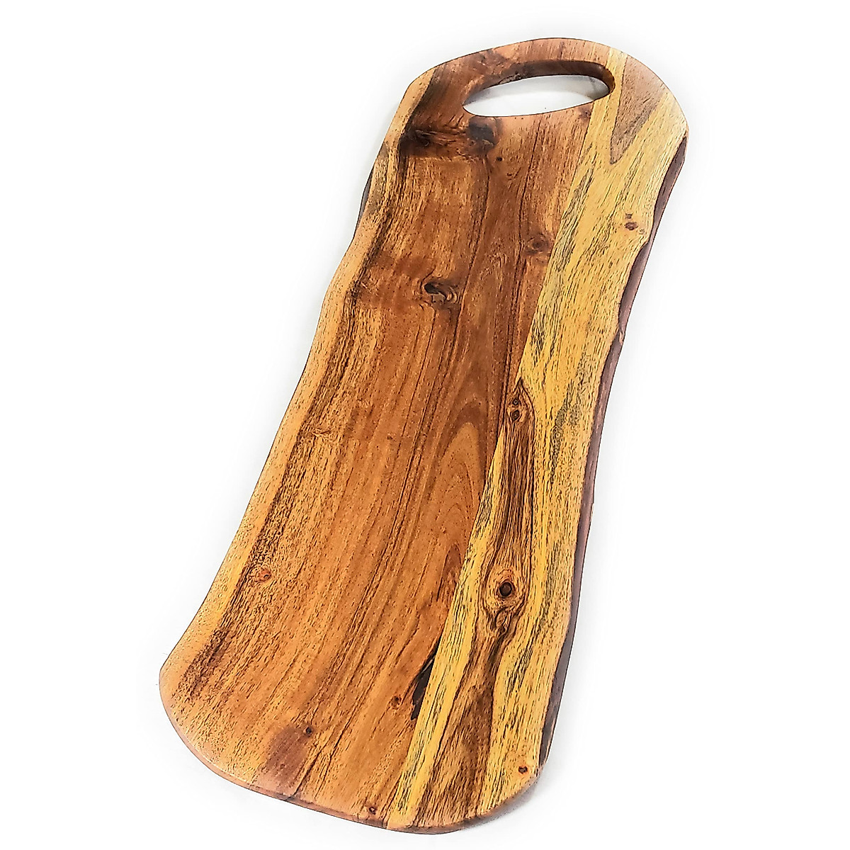 FEATHERLEE - Extra Large Premium Natural Live Edge Acacia Charcuterie Cheese Board Serving and Cutting Tray with Round Handle