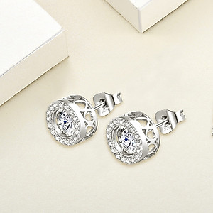 YL Round Halo Earrings Sterling Silver Dancing Diamond Solitaire Stud Earrings Cubic Zirconia Jewelry for Women