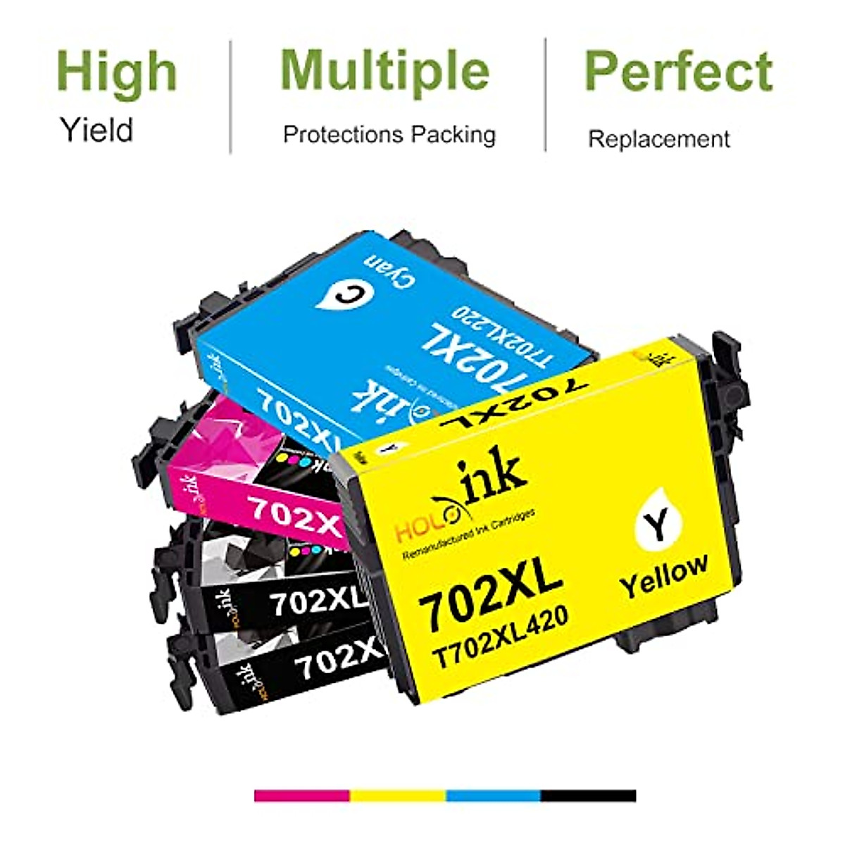 HOINKLO Remanufactured 702XL Ink Cartridge Replacement for Epson 702 T702XL T702 to use with Workforce Pro WF-3720 WF-3730 WF-3733 Printer (2 Black, 1 Cyan, 1 Magenta, 1 Yellow, 5 Pack)