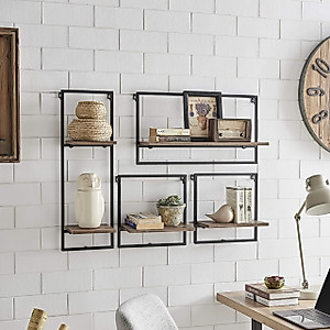 Danya B Framed Wall Art 4-Piece Modern Shelf Set - Metal Frame and MDF Shelves (Brown and Black)