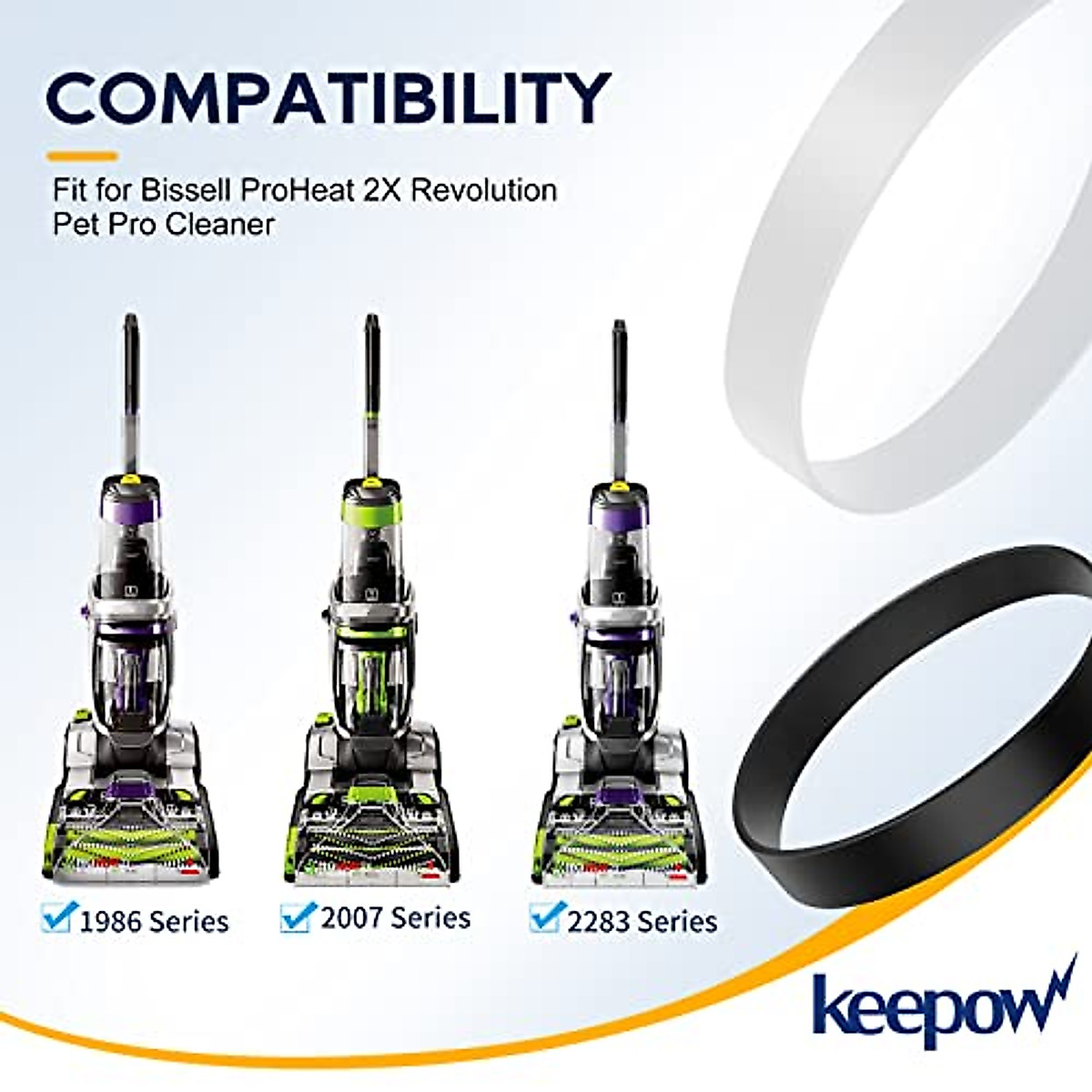 KEEPOW ProHeat 2X Revolution Belts Set Compatible with Bissell ProHeat 2X Revolution Pet Pro Cleaner 1986,1964,2007,2007P, Parts# 1606428, 1611129, 1611130