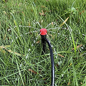 La Farah 50pcs Drip Emitters for 1/4" Drip Irrigation Tubing, Adjustable 360 Degree Water Flow Drippers on 5" Arrow Stake, Garden Irrigation Drippers for (4-7mm) Watering System