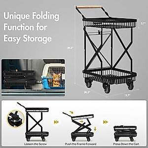 Gurblofy Bar Cart, Foldable Serving Cart for Home, Bar Cart with Wheels, Black Bar Cart with Glass Holder and Wine Rack, Indoor & Outdoor Kitchen, Dining Room, Patio, Party Cart, GBBC-B