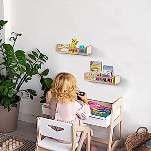 Wooden Floating Bookshelf, Wall Shelving, 2 PCS (Pine), Suitable for Children's Bedroom Bookshelf, Kitchen Spice Rack, Bathroom Decorative Wall Shelving.