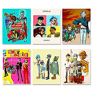 SHANDLER Gorillaz Poster - Set of 6 Pcs Unframed Canvas 8*10inch Band Posters Cool Rock Punk Album Music for Men Teens Girls Boys Fans Lovers