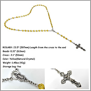 GeekTenet Rosary Beads Chaplet Yellow Rhombus Natural Crystal Rosery Cross Catholic gifts (Yellow)