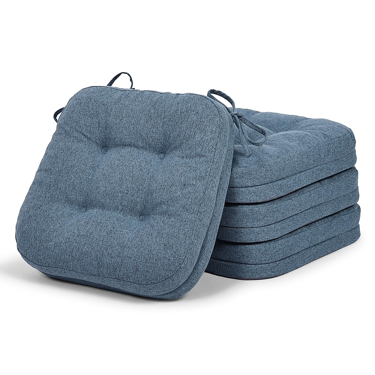 baibu Set of 4 Chair Pads for Dining Chairs, Dual-Layer Patent Design Memory Foam Chair Seat Cushions, Non-Slip Dining Chair Cushions with Ties, 16.5” x 16.5” x 3.5”, Blue