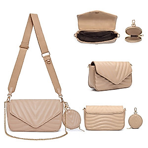 Small Quilted Crossbody Bags for Women Stylish Designer Purses and Handbags with Coin Purse including 2 Size Bag (Khaki)