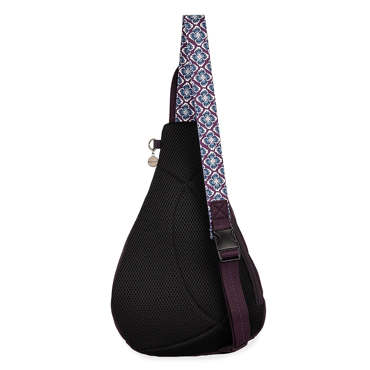 Sakroots On The Go Sling Backpack in Eco Twill, Adjustable Sling Strap, Aubergine