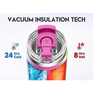 Meoky 24oz Travel Mug, Triple Insulated Stainless Steel Tumbler with Handle and 2-in-1 Straw and Sip Lid, 100% Leak Proof, Keeps Cold for 24 Hours or Hot for 8 Hours, Cupholder Friendly (Carnival)