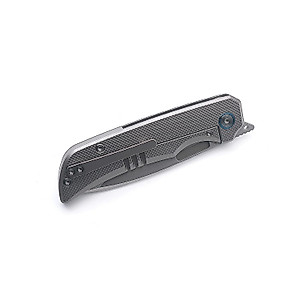 Miguron Knives M Mero Front Flipper Folding Knife 3.65" M390 Hand Hollow Ground Rubbed Satin Blade Sandblasting Titanium Handle Pocket Knife MGR-615GY
