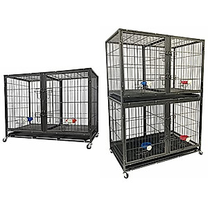 Go Pet Club 44" Heavy Duty Stackable Cat Dog Pet Metal Crate Kennels Outdoor and Indoor with Divider and Water Bowls, Large