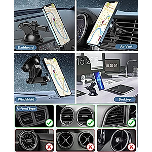 Magnetic Wireless Car Charger, 18W Fast Mag Safe Car Charging Dashboard Mount with Adjustable Metal Air Vent Hook Compatible with iPhone 14/13 Pro/13 mini/12/12 Pro/12 Pro Max/12 Mini