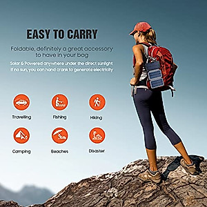 B BZ Solutions Solar Power Bank with Manual Hand Crank Power Generator12000mAh for iPhone, Tablet, Samsung Dual USB Output Emergency LED Light Outdoor Camping Survival Gear