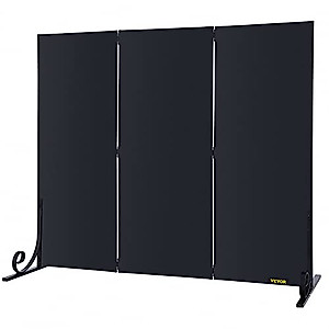 VEVOR Fireplace Screen, 47 x 34.3 Inch, 3-Panel Iron Freestanding Spark Guard with Support, Metal Craft, Broom Tong Shovel Poker Included, for Fireplace Decoration & Protection, Black