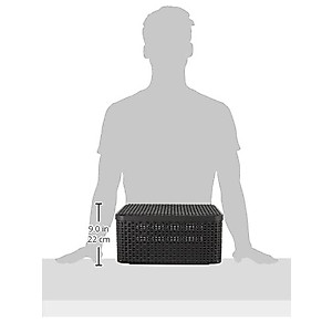 Curver Rattan Style Basket with Lid, Grey, Medium