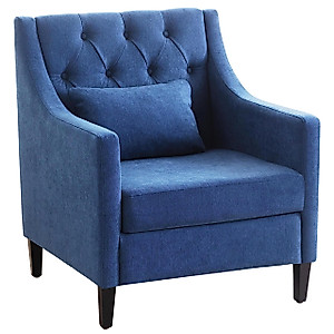 HUIMO Upholstered Living Room Chairs, Accent Chairs with Solid Wood,Reading Chair for Bedroom,Tufted Armchair with Lumbar Pillow,Mid Century Sofa Chair,Comfy Club Chair (Navy Blue)