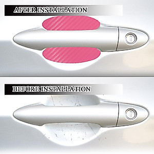 Msyuusr 4 PCS Car Door Handle Sticker, Carbon Fiber Anti-Scratches Car Door Cup Protector, Universal Auto Door Handle Protective Film for Most Car Handles (Pink)