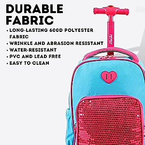 J World New York Kids' Sparkle Rolling Backpack, Sky Blue, One Size