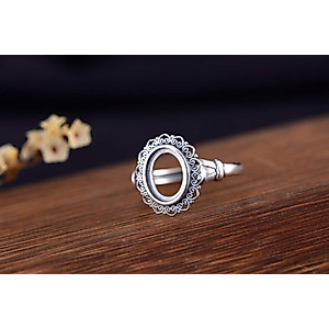 Ring Blank (8x10mm Oval Blank) Adjustable Thai Sterling Silver Ring Base Oval Cabochon Ring Setting R781B