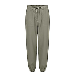 Stretchy Work Pants for Women, Beach Pants Women Striped Pants Women's Flowy Pants with A Tie Fashion Summer Slim Pocket Cropped Solid Color Lace Casual Pants High Waist Wide Pants (M, Army Green)
