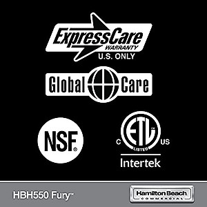 Hamilton Beach Commercial HBH550 The Fury Blender, 3 hp, 2 Speeds, Pulse, 64 oz./1.8 L Cutter Assembly Polycarbonate Container, 18.04" Height, 8.89" Width, 8.07" Length, Black