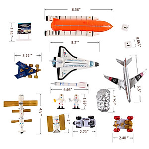 Space Shuttle Exploration Toy Playset - Kids Aerospace Space Station with Diecast Alloy Spaceshuttle, Fuel Tank, Rocket, Rovers, Airplane, Vehicles, Satellites, Astronaut Figures & Accessories