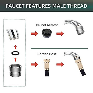 iFealClear Brass Garden Hose Adapter Kit with Female Aerator, Faucet to Hose Adapter with Extra Brass Faucet Thread Adapter, Hose Adapter Connect from Faucet to Garden Hose Female to Male, Chrome