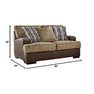 Signature Design by Ashley Alesbury Casual Faux Leather Loveseat, Dark Brown & Light Brown