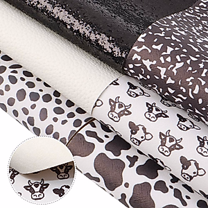 David Angie 6pcs 7.7" x 12.9" (20 cm x 33 cm) Black White Series Cow Pattern Faux Leather Sheet Synthetic Leather Sheets Assorted for Earrings Hair Bows Making (Cow)