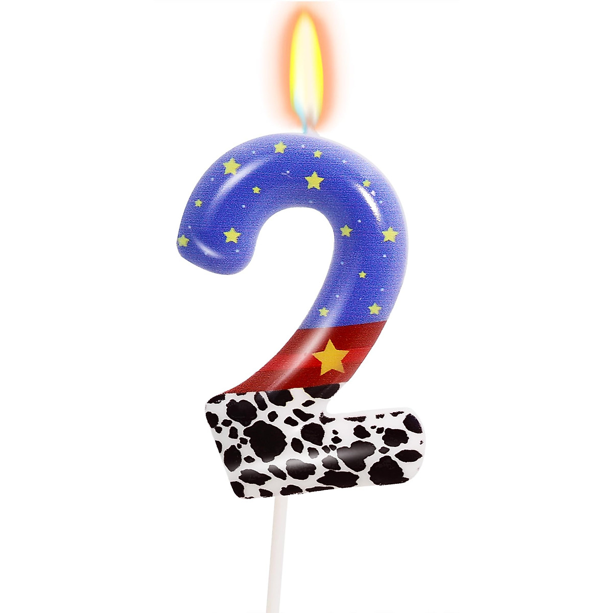 Toy Themed Cartoon Story Birthday Number 2 Candle Cartoon Birthday Cake Topper Blue Sky Stars Cowboy Toy Cartoon Birthday Party Decorations Supplies (Number 2)