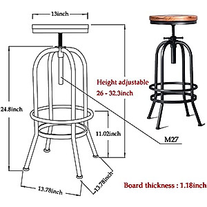 Diwhy 5 Piece Bar Table and Barstool Set Industrial Rectangular Pipe Dining Pub Bar Table Black and Kitchen Counter Height Adjustable Wooden Seat Stool Black(1 Table + 4 Chairs)
