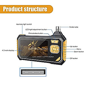 8MM Industrial Endoscope, 9.8ft/3m Semi-Rigid Snake Cable, 4.3inch LCD Screen, IP67 Waterproof, LED Light, Auto Focus, 2600mAh, Sturdy Case