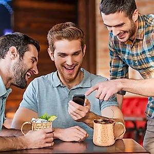 Moscow Mule Cups Set of 4. Copper Mugs Made from Pure Hammered Copper. Mule Mug Kit with Copper Shot Glass and Straws - 16oz