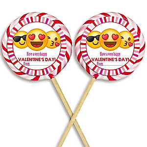 Emoji Heart Valentine Party Favor Sticker Labels, 40 2" Party Circle Stickers by AmandaCreation, Great for Classroom Valentines, Envelope Seals, Gifts & Treats