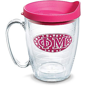 Tervis Fraternity - Phi Mu Tumbler with Emblem and Fuchsia Lid 16oz Mug, Clear