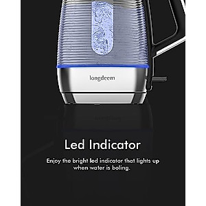 1.5L Double-Walled Cool Touch Electric Tea Kettle, Sleek and Heat-Resistant Glass Body with LED Light Indicator, Wide-Open Lid, BPA-Free, Fast Heating 1500W for Hot Water and Tea, Silver
