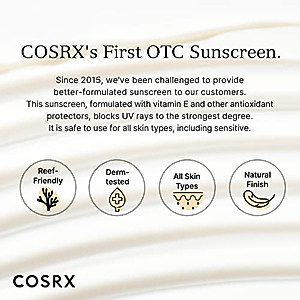 COSRX Vitamin E SPF 50+ Daily Lightweight Sunscreen, Reef Safe, No Whitecast, Matte Finish, OTC Vitalizing Sunscreen, Strong Protection Against UVA and UVB Rays, 1.69 fl.oz / 50ml, Korean Skincare