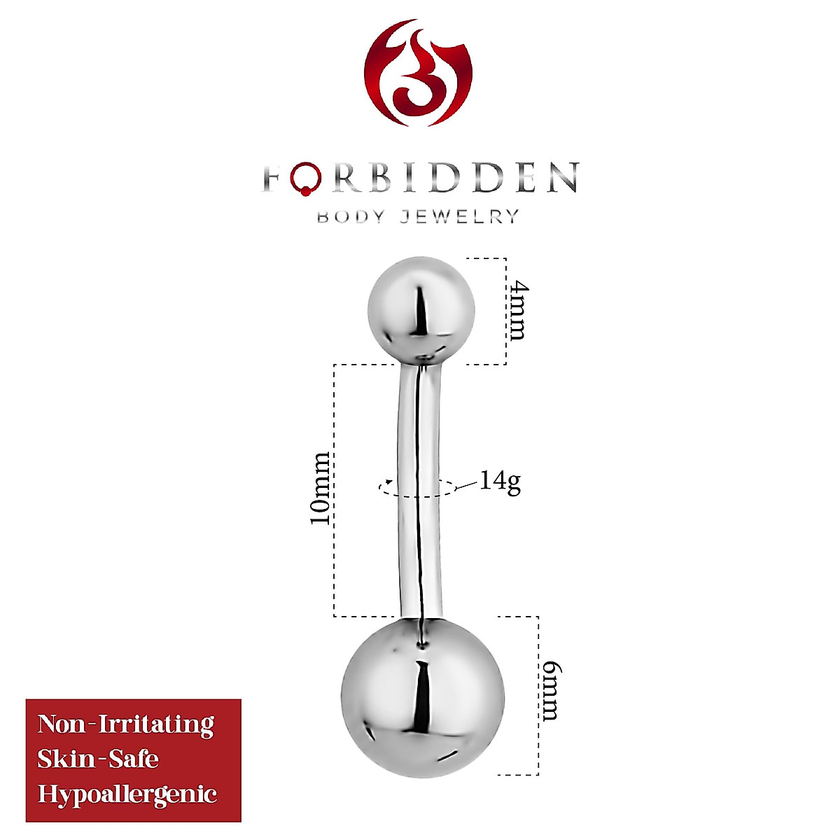 Forbidden Body Jewelry Surgical Steel Petite Belly Button Ring, 3/8 Inch Barbell, 4 & 6 mm Balls