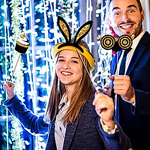 24 Pieces Party Photo Booth Props for Birthday Weddings Graduation Prom New Year Party Supplies Mix of Hats, Lipstick, Tie, Crowns (Golden)